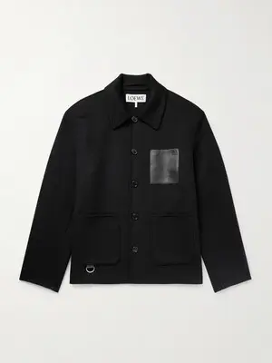 Loewe Leather-trimmed Wool And Cashmere-blend Overshirt - Black