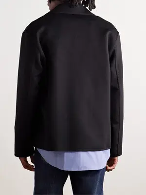 Loewe Leather-trimmed Wool And Cashmere-blend Overshirt - Black