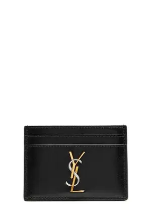 Saint Laurent Logo Leather Card Holder - Black