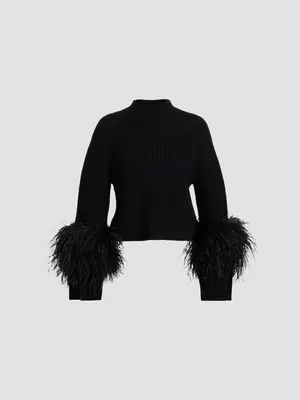 Lapointe Merino Wool Feather-cuff Sweater