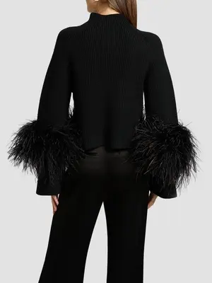 Lapointe Merino Wool Feather-cuff Sweater