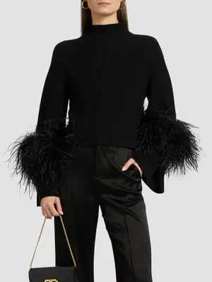 Lapointe Merino Wool Feather-cuff Sweater
