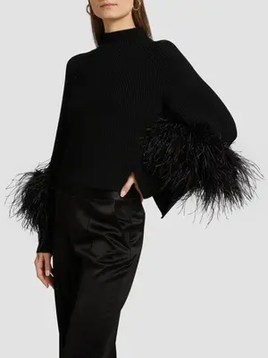 Lapointe Merino Wool Feather-cuff Sweater