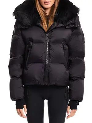 Sam. Women's Kaia Down Shearling Collar Coat - Black  - Black