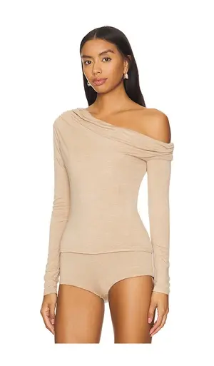 AFRM Off-shoulder Jersey Top - Heather Taupe