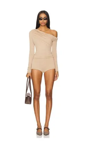 AFRM Off-shoulder Jersey Top - Heather Taupe