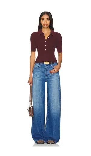 525 America Short Sleeve Johnny Collar Top - Oxblood