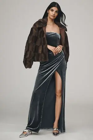 Bhldn Luella Strapless Side-slit Stretch Velvet Maxi Dress