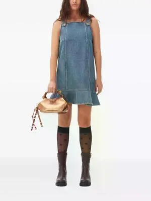 GANNI Flared-hem Denim Mini Dress - Blue
