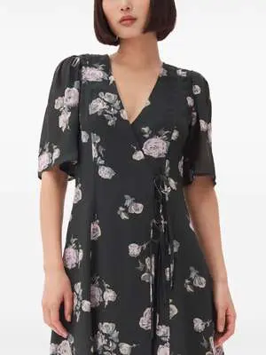 ganni floral print crepe midi wrap dress Ganni Floral-print Crepe Wrap Midi Dress