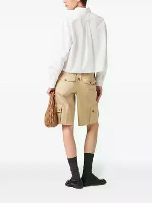 Miu Miu Poplin Cropped Shirt With Embroidered Logo - White
