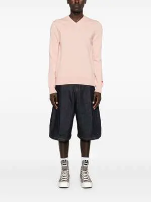 Play Comme Des Garcon V-neck Wool Jumper - Pink