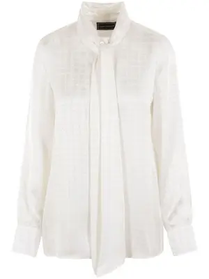 10 CORSO COMO Jacquard Circle Motif Lavallière Shirt - White