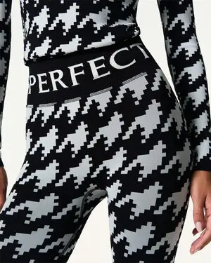 Perfect Moment Jacquard Base Layer Legging - Black-white-houndstooth-print