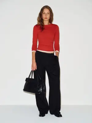 REFORMATION Ezra Slim Fit Long Sleeve Tee - Red
