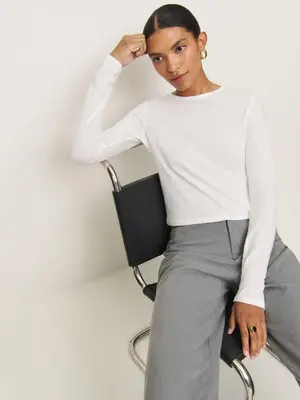 REFORMATION Ezra Slim Fit Long Sleeve White