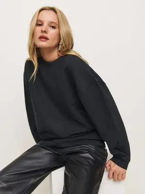 REFORMATION Emma Classic Crewneck Sweatshirt - Black