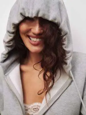 REFORMATION Austin Zip Up Cropped Hoodie - Grey