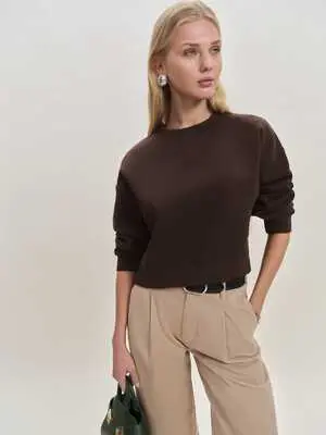 REFORMATION Grace Cropped Sweatshirt - Brown