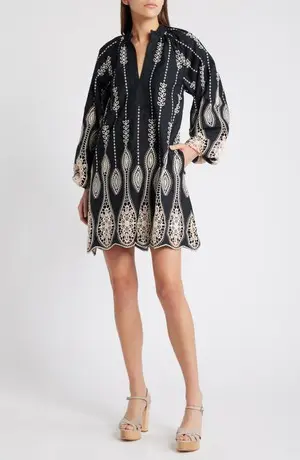 black and cream shift dress Women's Cream/black Embroidered Shift Dress