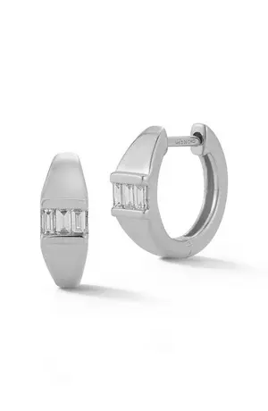 DANA REBECCA DESIGNS Sadie Pearl Diamond Baguette Center Hoop Earrings - White Gold