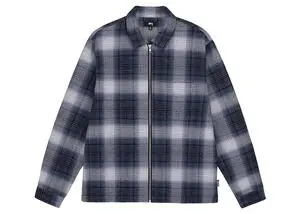 StÜssy Jack Shadow Plaid Zip Shirt - Navy Blue