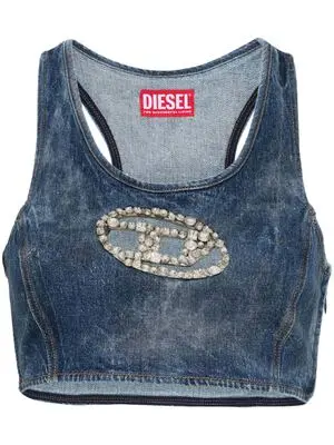 DIESEL® Denim Crystal Logo Cropped Top
