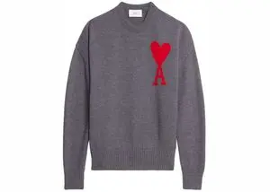 Ami Adc Crewneck Sweater - Heather Grey/red