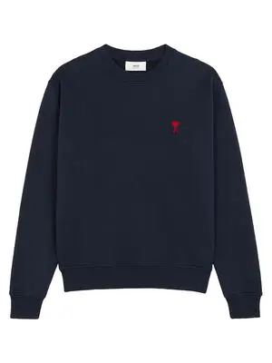 AMI Paris De Coeur Classic Fit Crewneck Sweatshirt - Navy Blue/red
