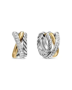 David Yurman Crossover Huggie Hoop Earrings - Silver/gold