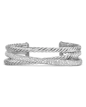 David Yurman Sterling Cuff Bracelet With Diamonds - Silver