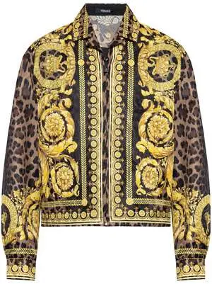 Versace Barocco-leopard Print Shirt Jacket - Yellow