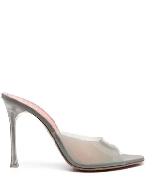 Amina Muaddi Alexa Glass Square Toe Mules - Grey