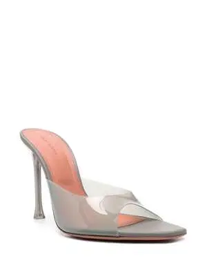 Amina Muaddi Alexa Glass Square Toe Mules - Grey