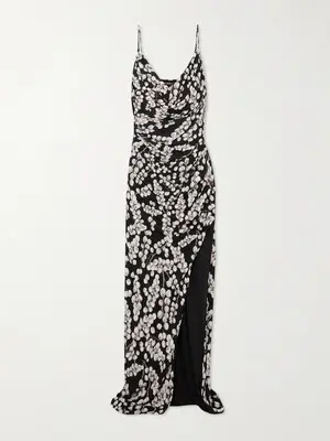 Balmain Draped Printed Crepe Maxi Dress