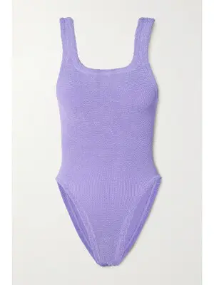 Hunza G Net Sustain Open-back Seersucker Swimsuit