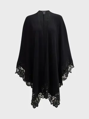 Sofia Cashmere Lace-trim Cashmere Knit Cape