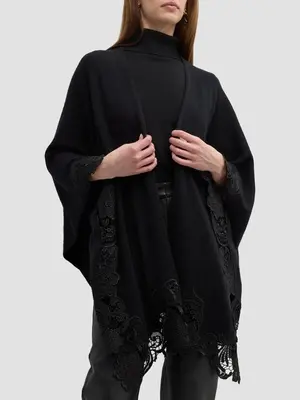 Sofia Cashmere Lace-trim Cashmere Knit Cape