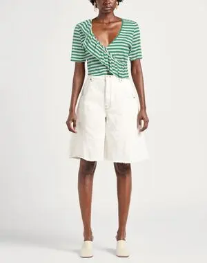 VICOLO Striped Ruffle Tee - Green