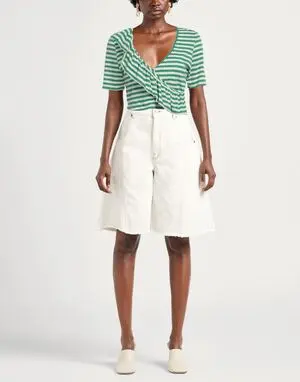 VICOLO Striped Ruffle Tee - Green