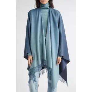 Johnstons Of Elgin Ombré Fringe Trim Cashmere Cape - Seascape/navy