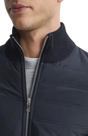 REISS Trainer Quilted & Ribbed Hybrid Jacket - Navy