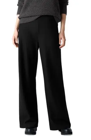 Eileen Fisher Wool Wide Leg Pants - Black