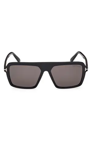 TOM FORD Vincent Pilot Sunglasses - Shiny Black/ Eco/ Smoke Lenses