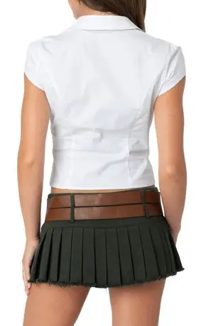 EDIKTED Massie Crop Button-up Shirt - White