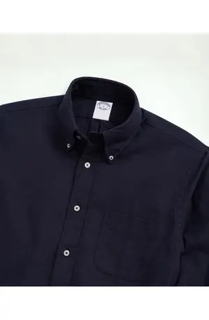 Brooks Brothers Solid Flannel Button-down Shirt - Navy