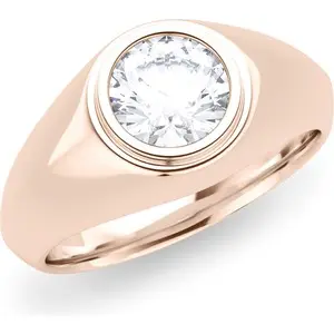 HAUTECARAT HauteCarat Round Brilliant Lab-Created Diamond Bezel Signet Ring Rose Gold