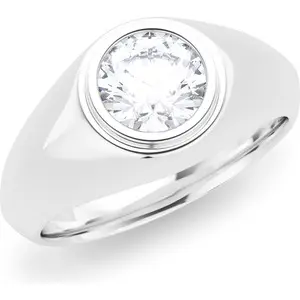 HAUTECARAT HauteCarat Round Brilliant Lab-Created Diamond Bezel Signet Ring White Gold