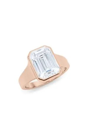 HAUTECARAT HauteCarat Emerald Cut Lab-Created Diamond Ring 18k Rose Gold