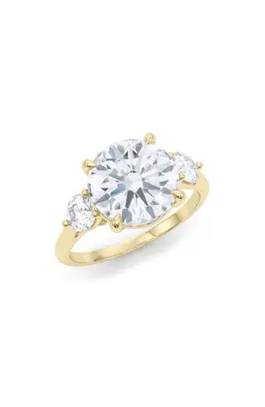 HAUTECARAT HauteCarat Three Stone Round Cut Lab Grown Diamond Ring 3.00 Ctw 18k Yellow Gold